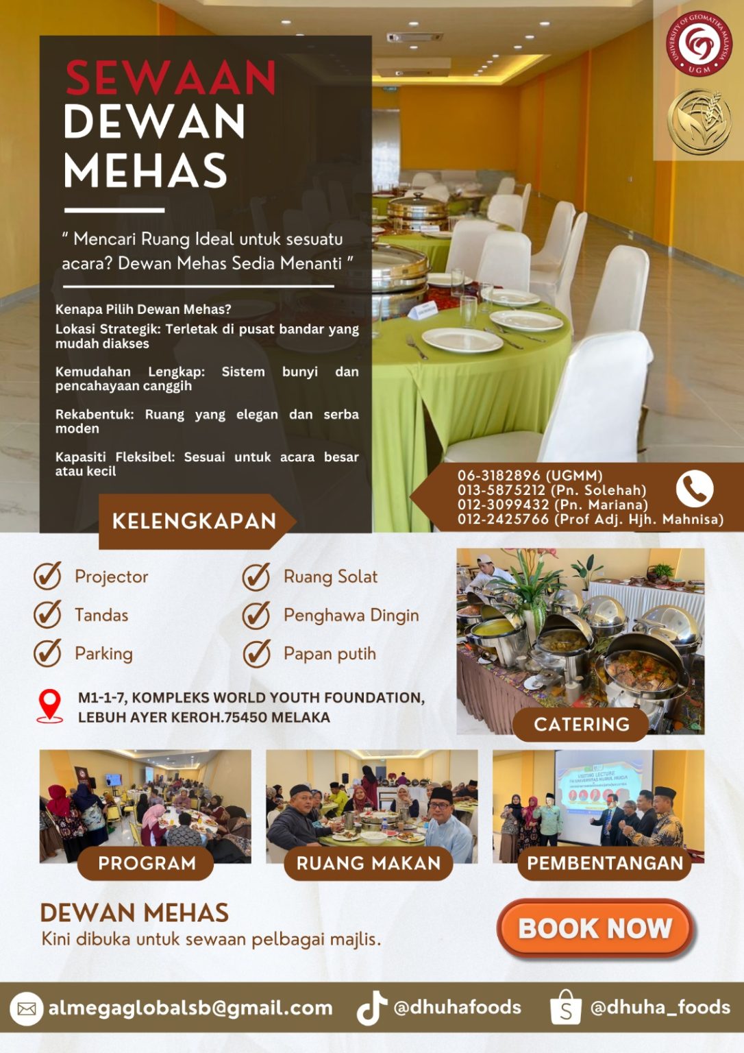 Sewaan Dewan Mehas Melaka: Ruang Ideal untuk Pelbagai Majlis | Dhuha Taste